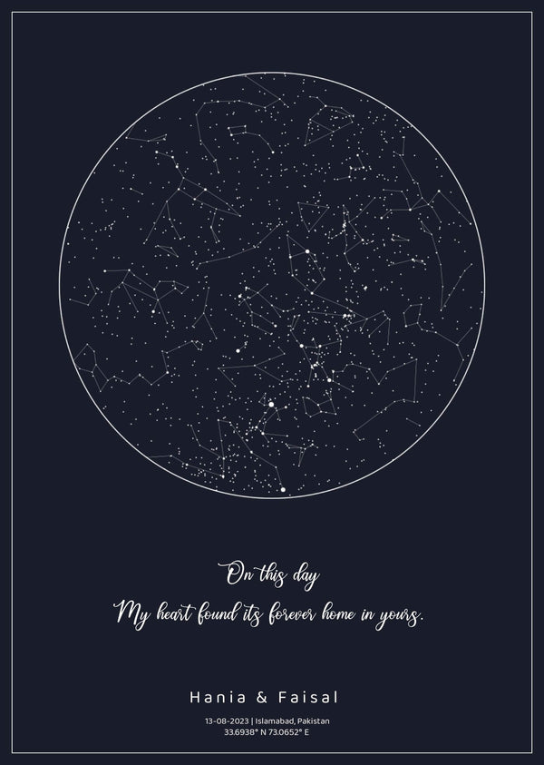 Night Blue Star Map Frame | Personalized Wedding Gift